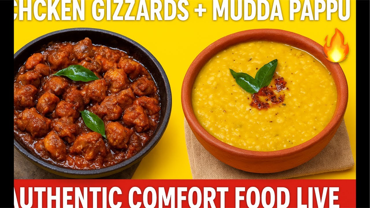 Spicy Chicken Gizzards Fry + Andhra Mudda Pappu | Authentic Live ...
