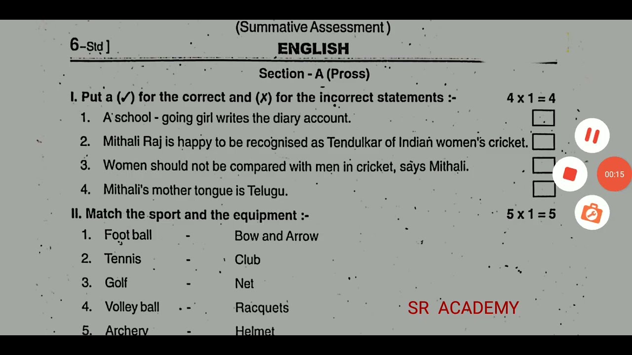 6th standard English term 2 summative assessment question paper - YouTube