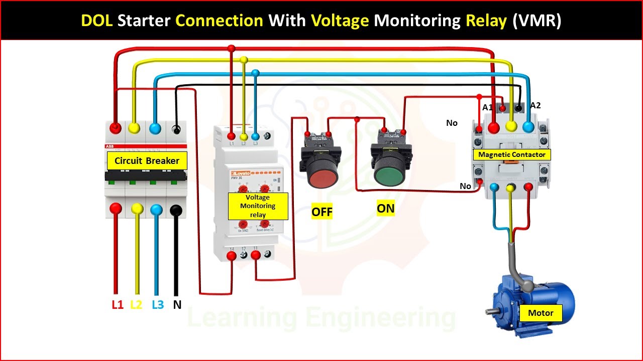 DOL Starter Connection With Voltage Monitoring Relay (VMR)#electrical # ...