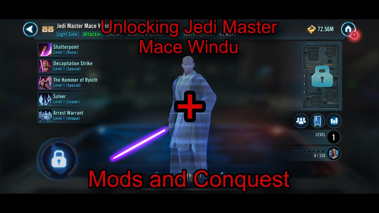 Unlocking Jedi Master Mace Windu + Conquest and Modding. SWGoH! - YouTube