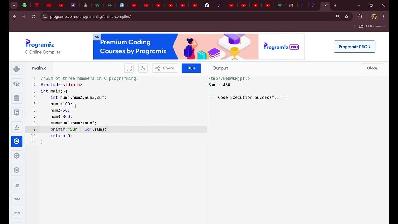 Sum of more than two numbers in C programming | Sum | Variables - YouTube