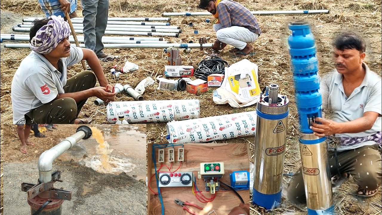 Borewell Motor 3 Hp Submersible water pump Installation with Starter ...