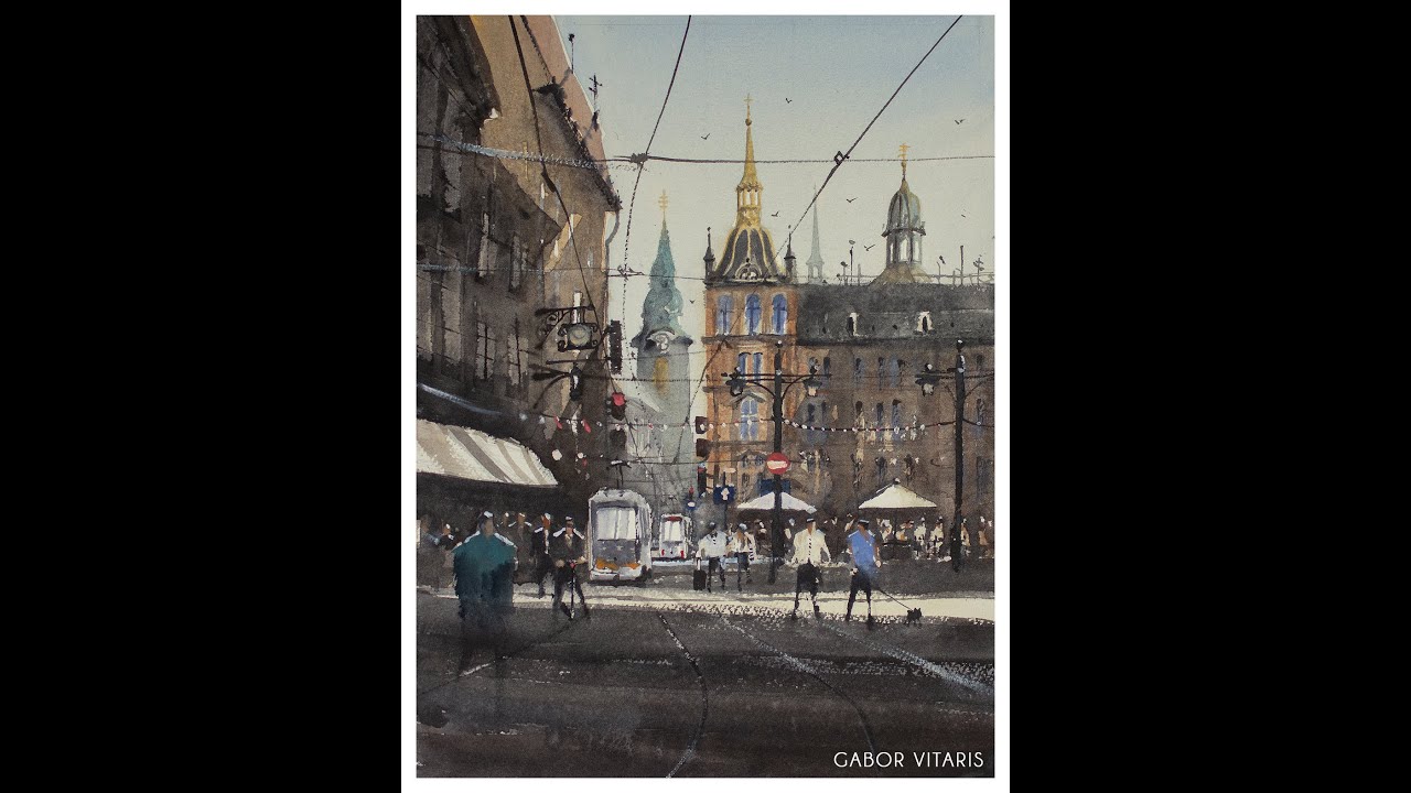 Watercolor Painting Time Lapse 010 - Herrengasse, Graz - by Gabor ...
