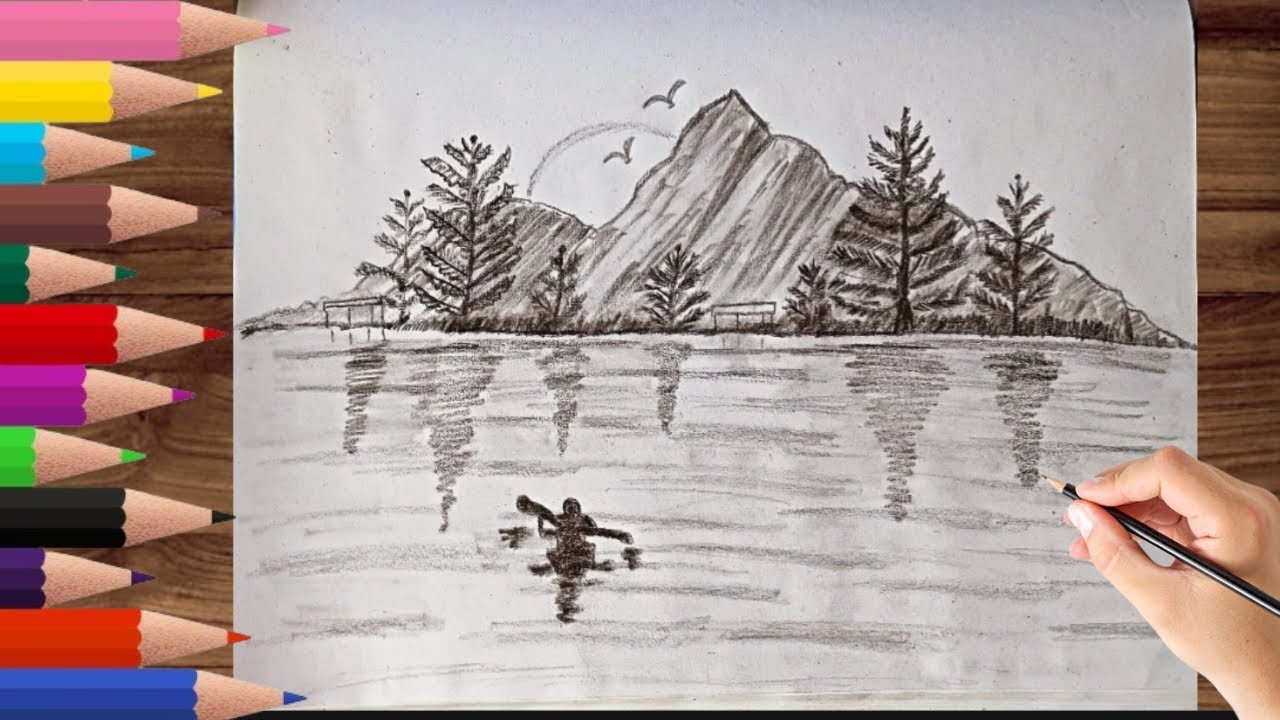 How to Draw Beautiful Mountain Lake | Pencil drawing for beginners # ...