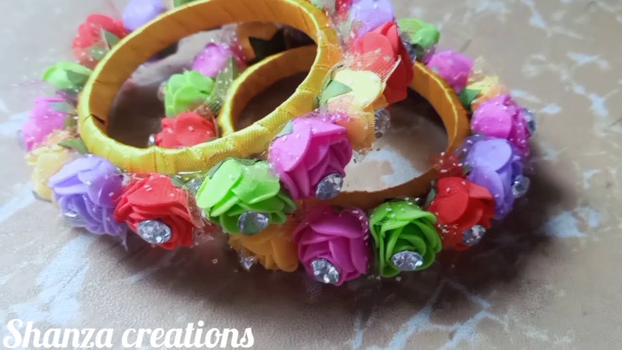 how to make handmade bangles | Handmade bangles with flowers | Golden ...