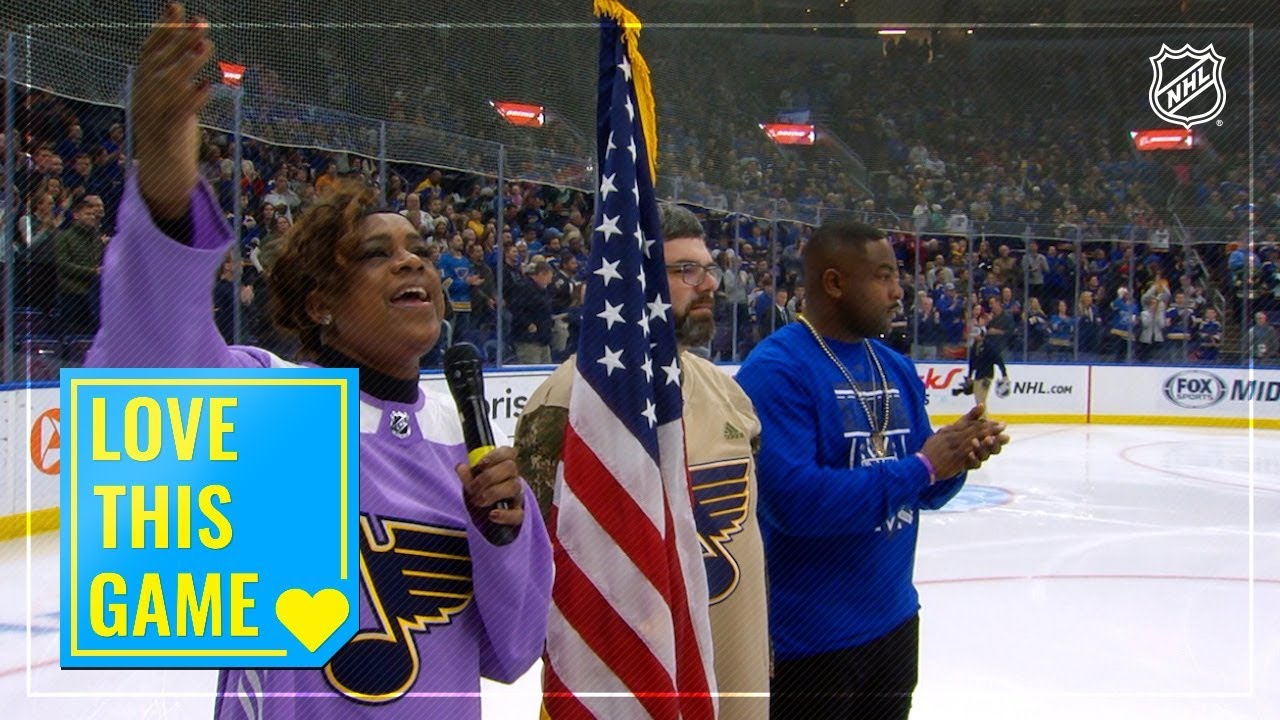 Blues fans join Eva Millar-Galvan for incredible anthem on Veterans Day ...