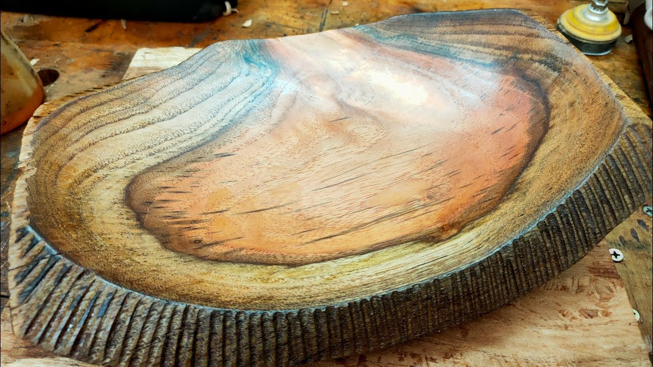 Woodturning - woodcarving live edge teak wood - YouTube