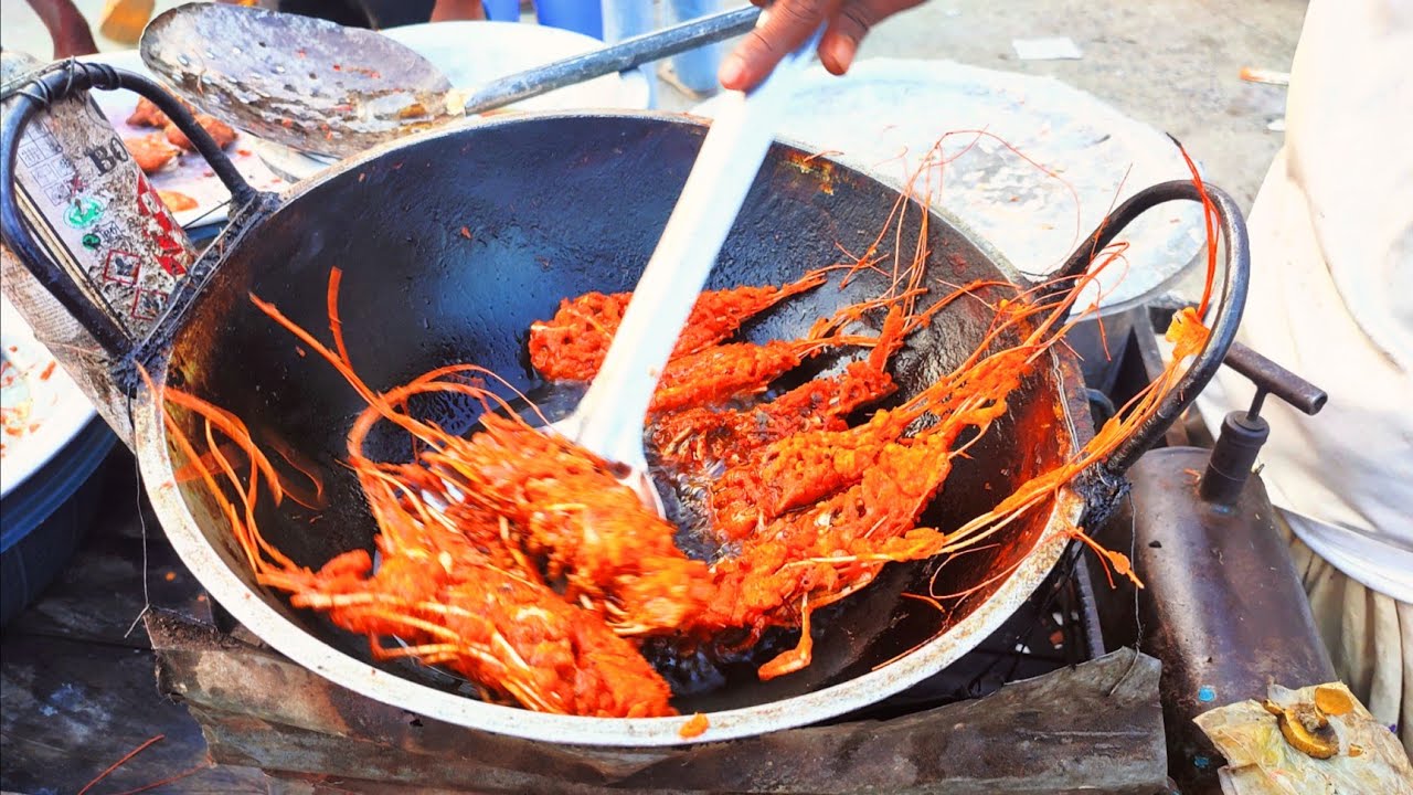 Vesan's Prawn Bara with Prawn Fish Head street food Bangladesh street ...