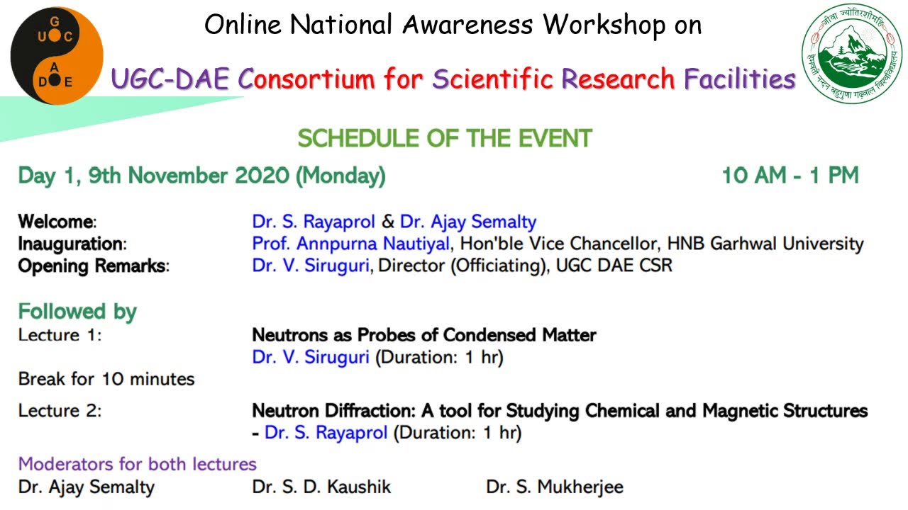 National Awareness Workshop on UGC DAE CSR Facilities: HNB Garhwal ...