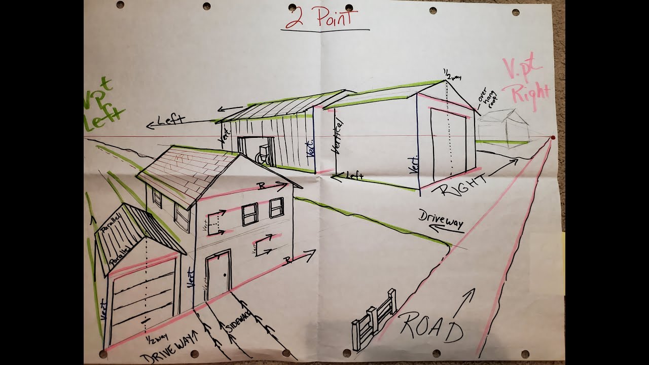 2 Point Perspective: 2 Story House & Buildings - YouTube