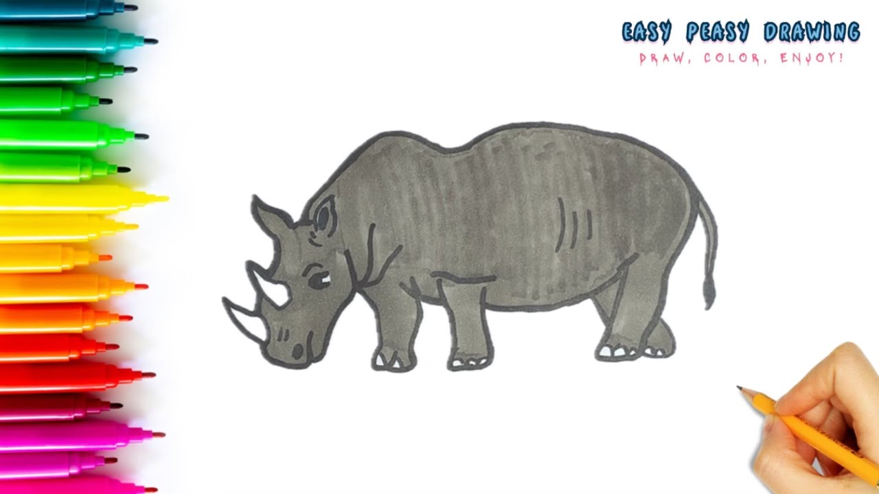 How To Draw RHINO (Rhinoceros) Step by Step Animal Drawing Tutorial | Kids and Beginners Fun Art ...