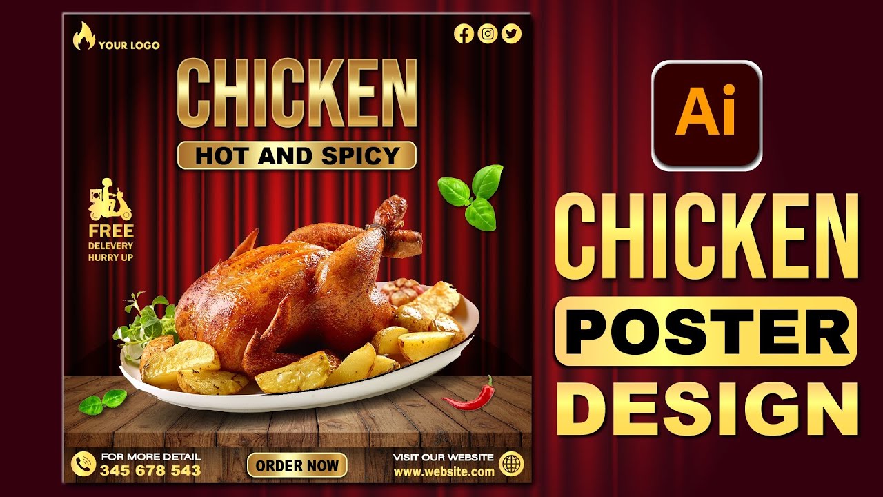 How to make Professional Chicken Poster Design | Adobe Illustrator CC ...