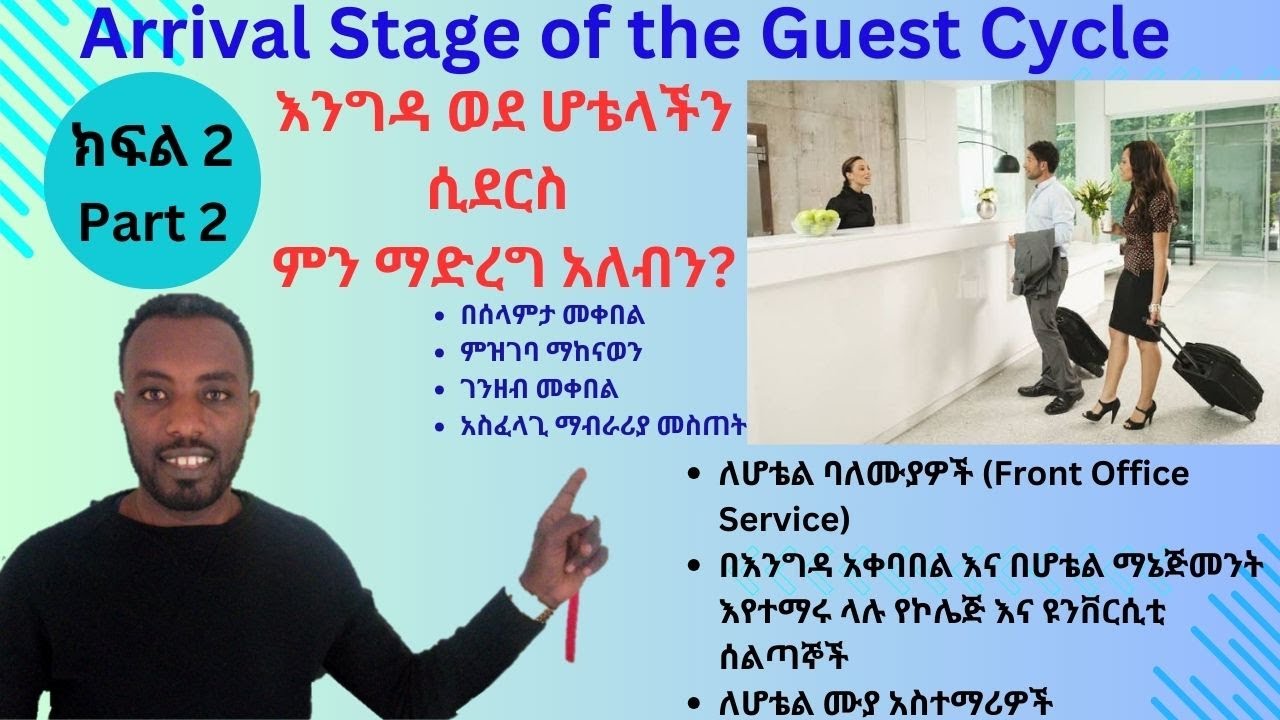 የእንግዳው የመድረስ ጊዜ(Arrival Stage of Guest Cycle). እንግዳው እንግዳ መቀበያ ፍሮንት ዴስክ ...