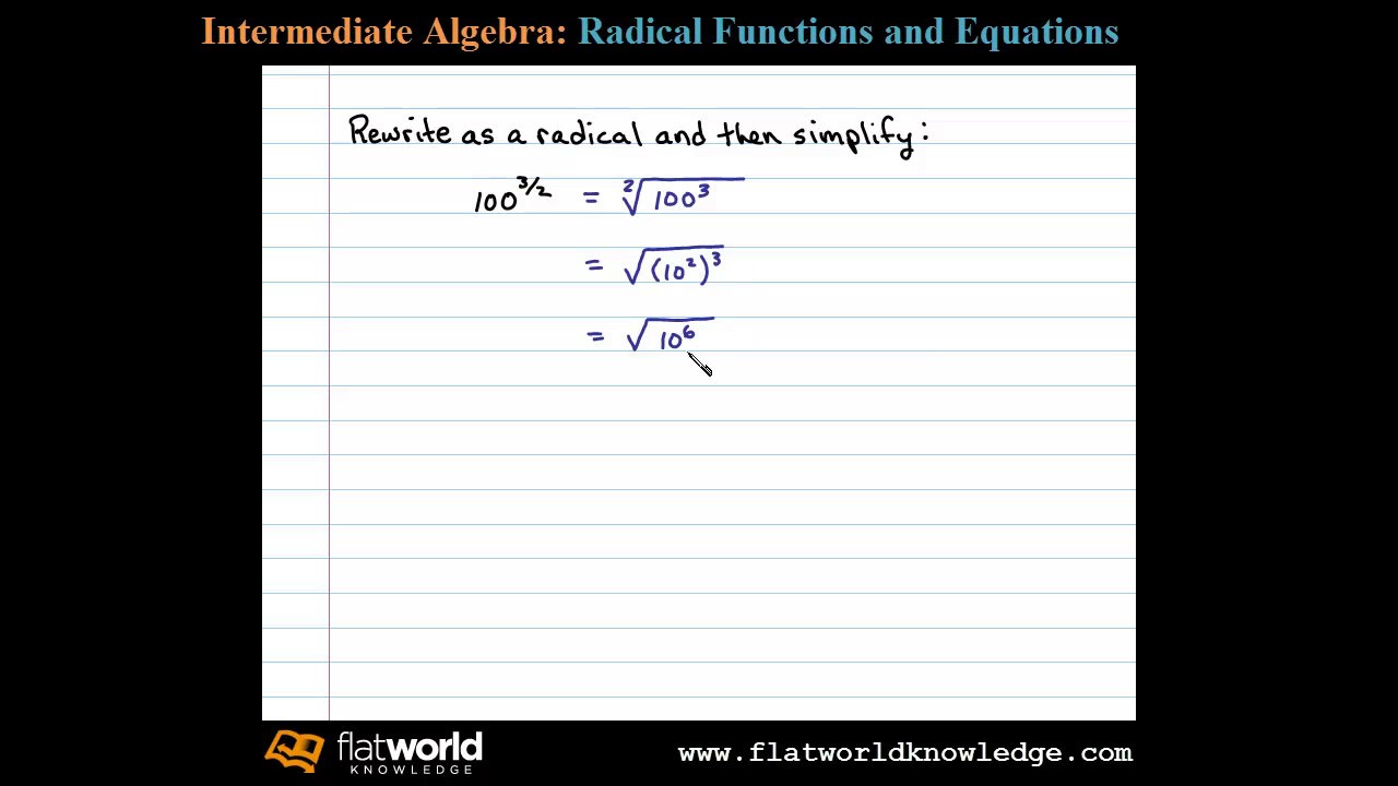 Rational (Fraction) Exponents and Square Roots 100^(3/2) - Algebra fwk ...