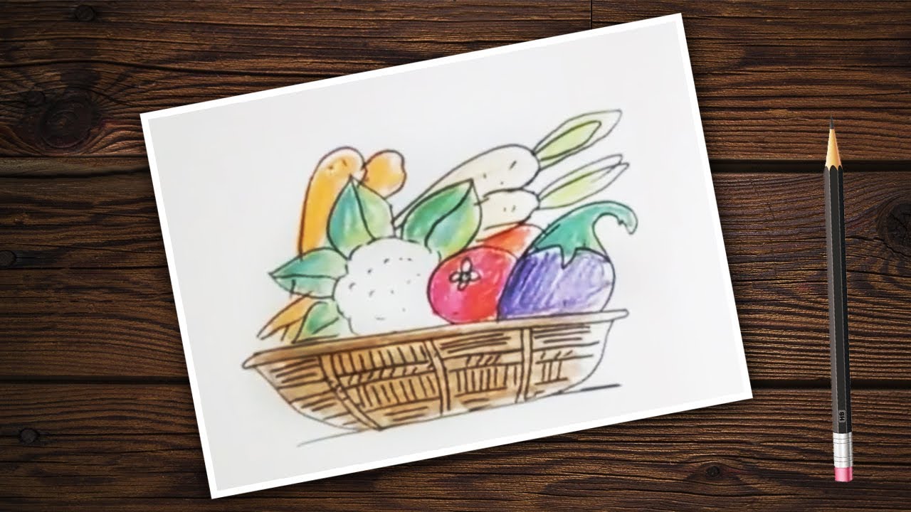 How to draw vegetables basket step by step in oil pastel colors - YouTube