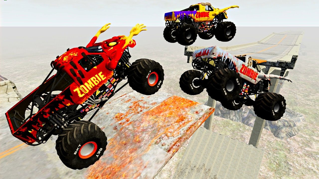 ZOMBIE Monster Jam VS tag games Big Ramp Bridge and Destruction ...