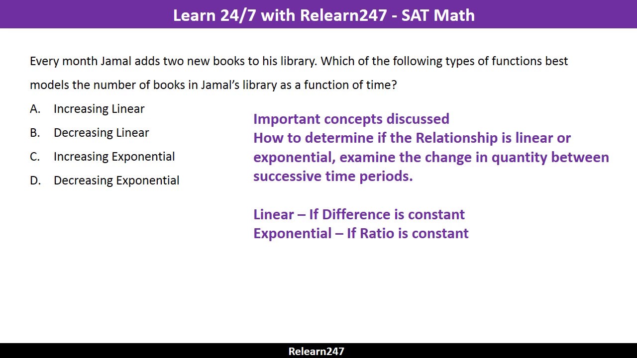 SAT Math | Example | Linear and Exponential Growth - YouTube