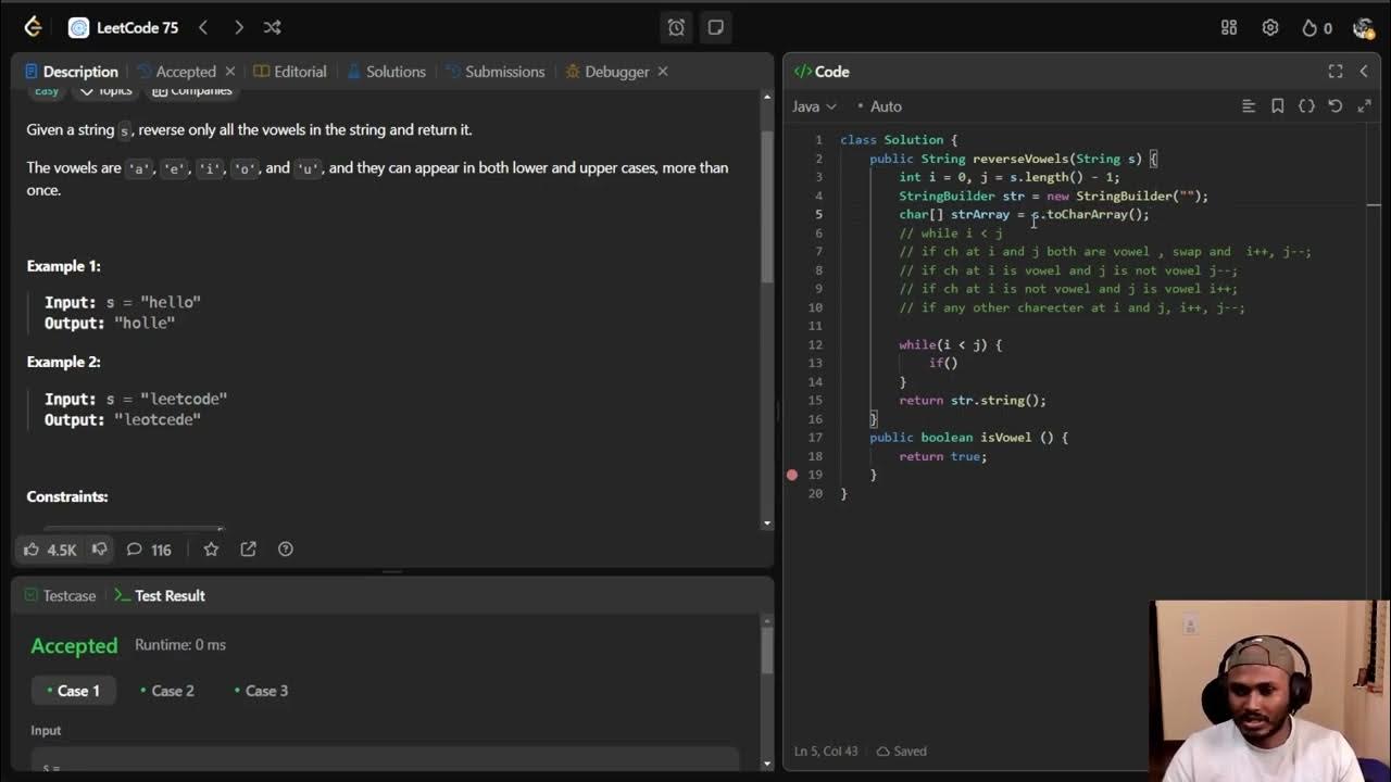 leetcode 345 : Reverse Vowels of a String - YouTube