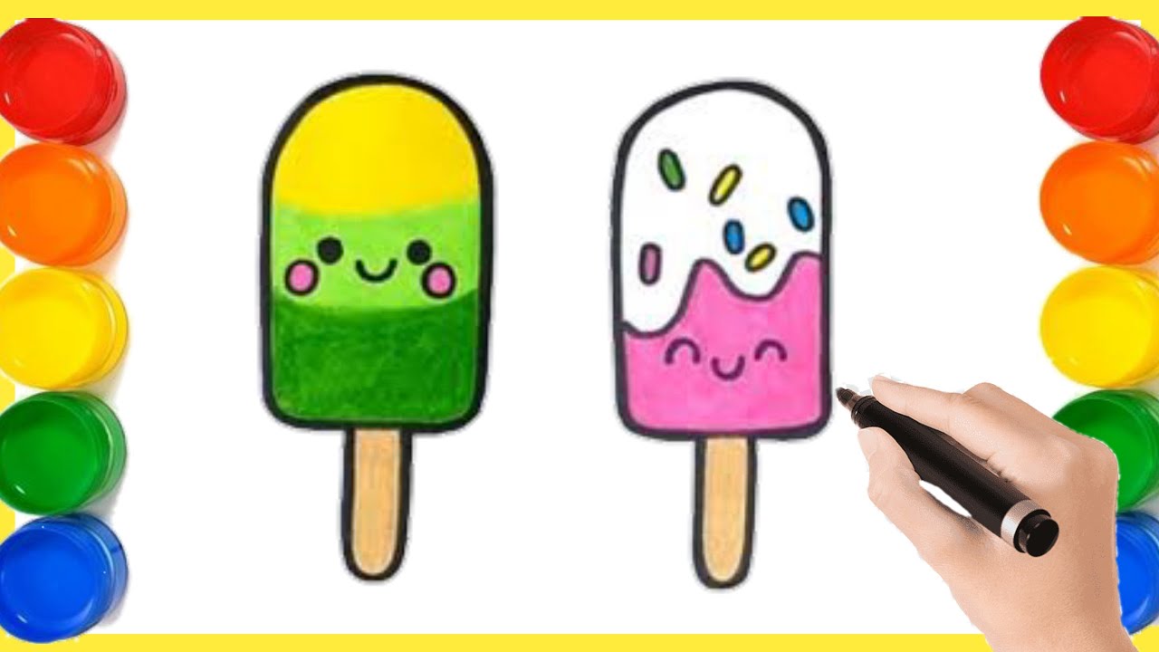 Kids Drawing | How To Draw A Cute Ice Cream And Coloring Draw Cute ...