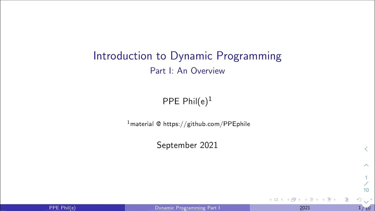 Part 1: An Overview - Introduction to Dynamic Programming - YouTube
