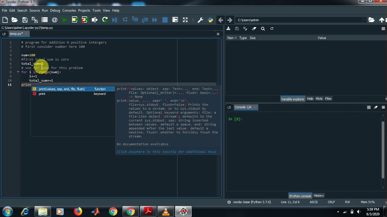 Python Basic Numericals | Addition of First N Numbers | - YouTube