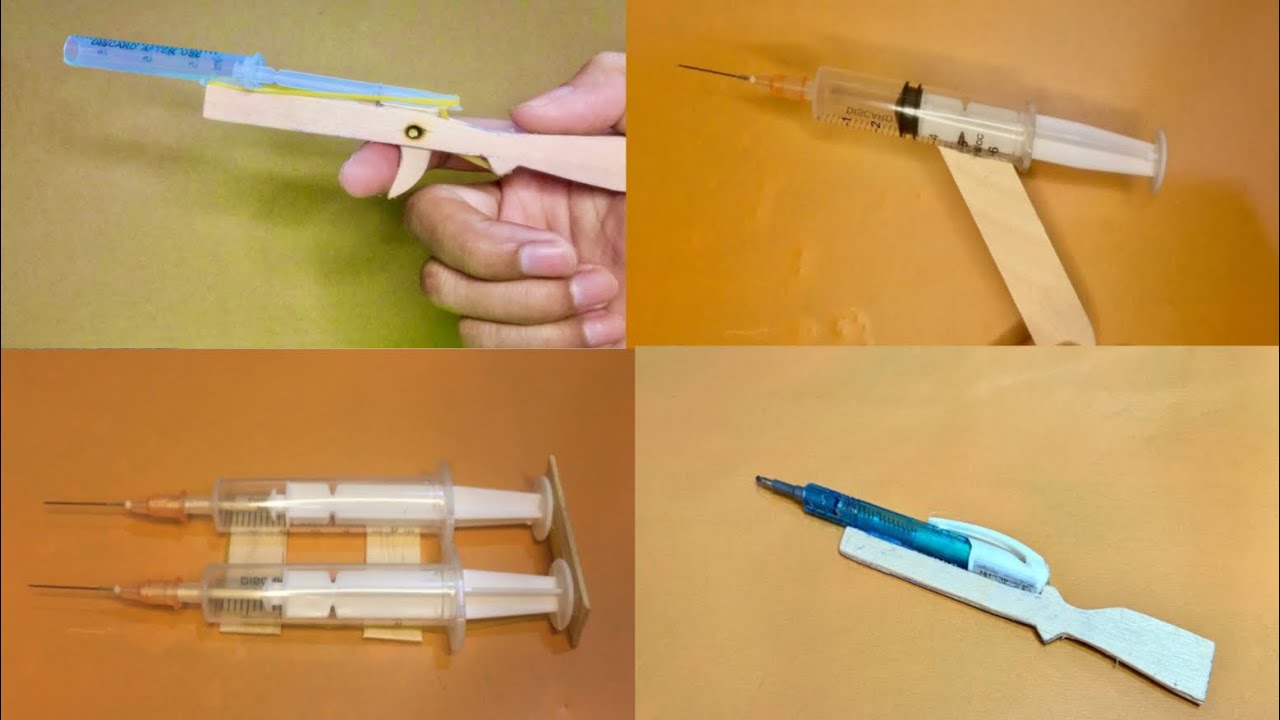 4-GUN MAKE FROM INJECTION AND STICKS CRAFT #gun #trending - YouTube