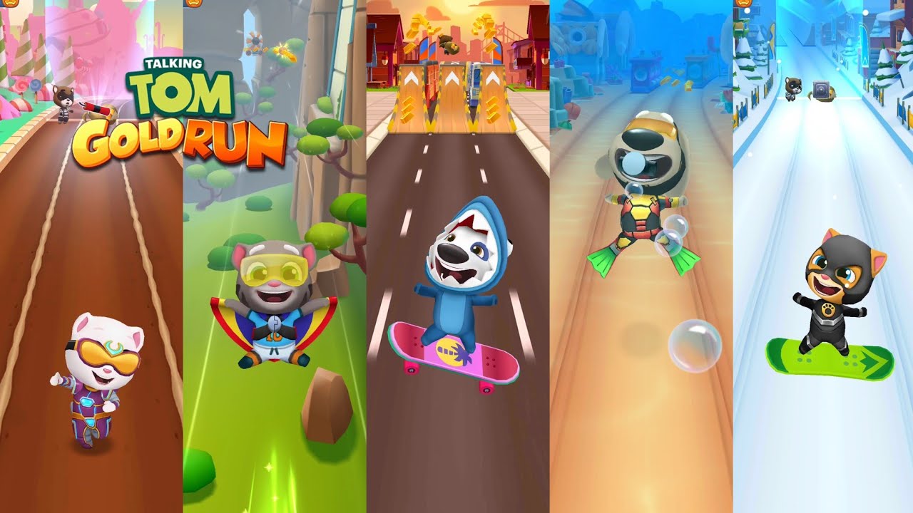 Talking Tom Gold Run Candyland vs Flying vs Skateboard vs Underwater vs ...