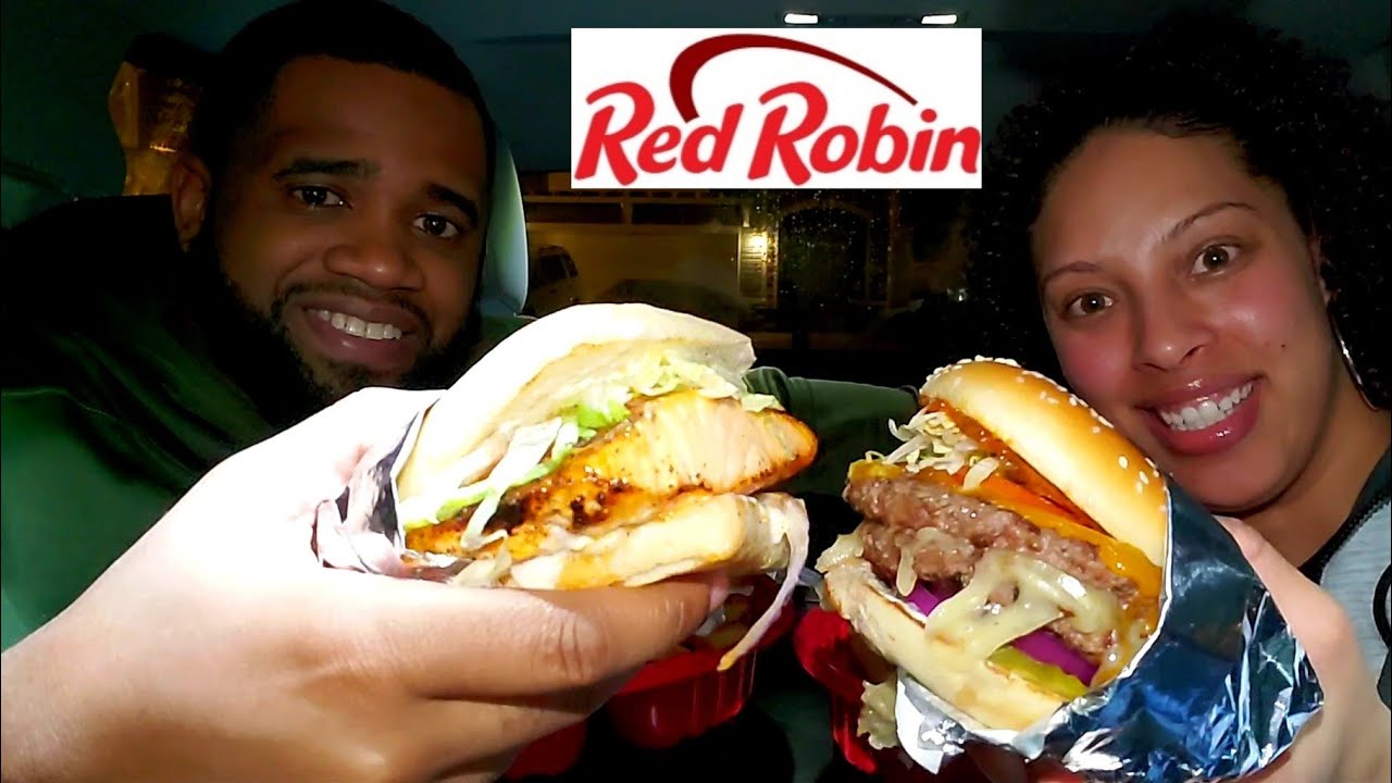 Red Robin's Monster Burger and Salmon Burger with Steak Fries. Mukbang ...