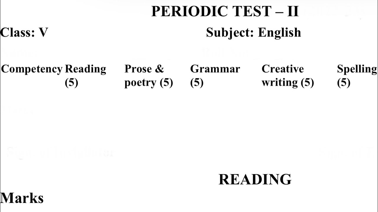 Class 5, English periodic test 2 PT2 session 2023-24 sample paper ...