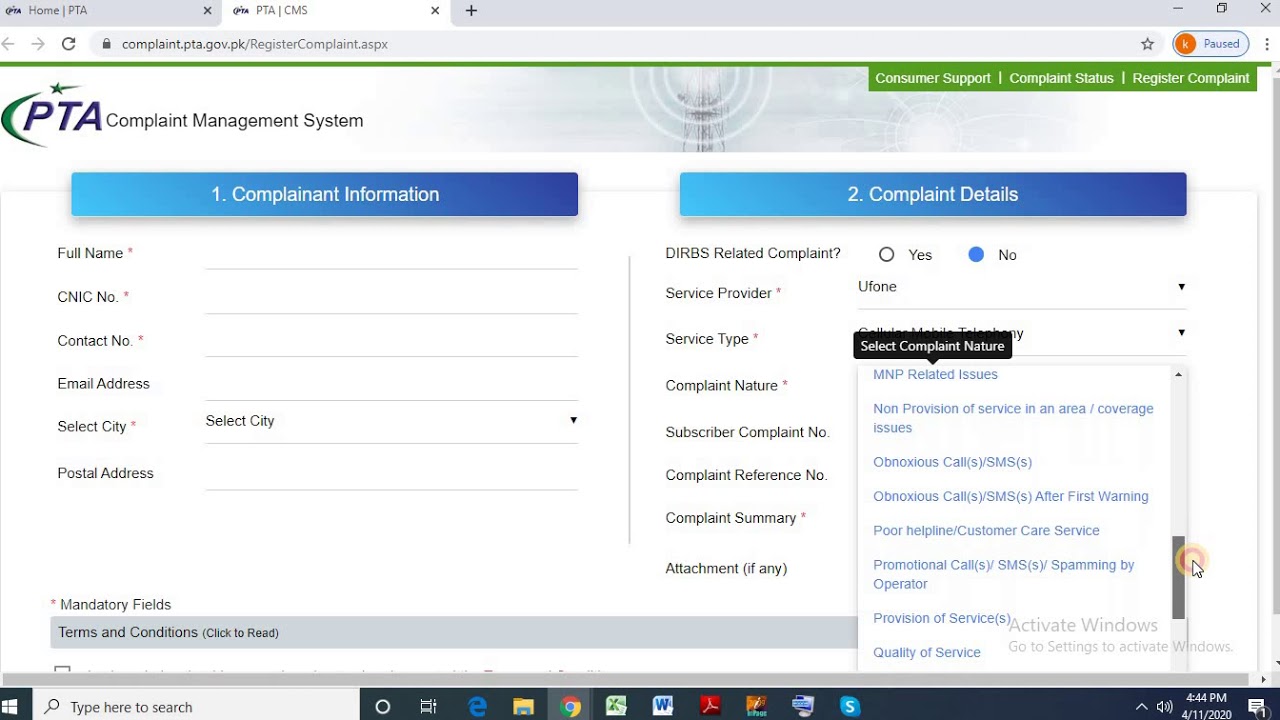 #Pta #complaint Pta online complaint Mobile Opperator| Jazz| Ufone ...
