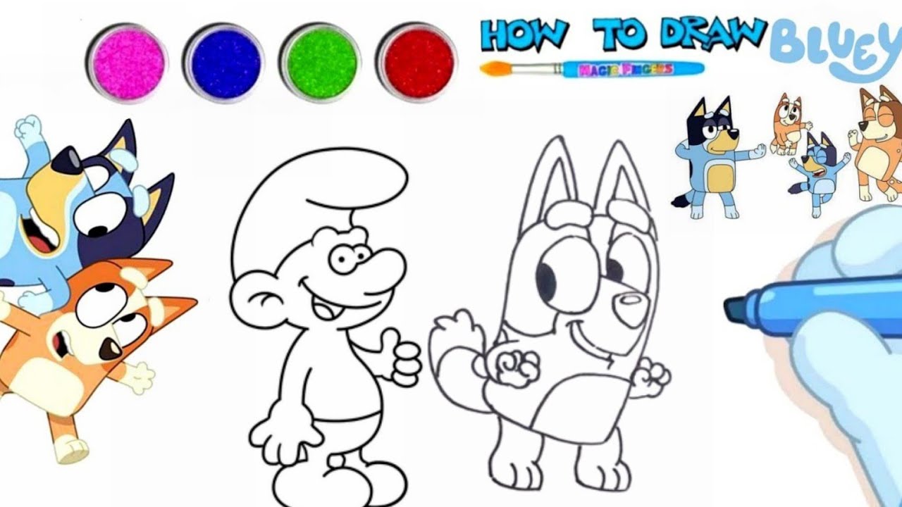 Easy Bluey Drawing Tutorial for Kids 😱 | Learn to Draw Bluey and Bingo ...