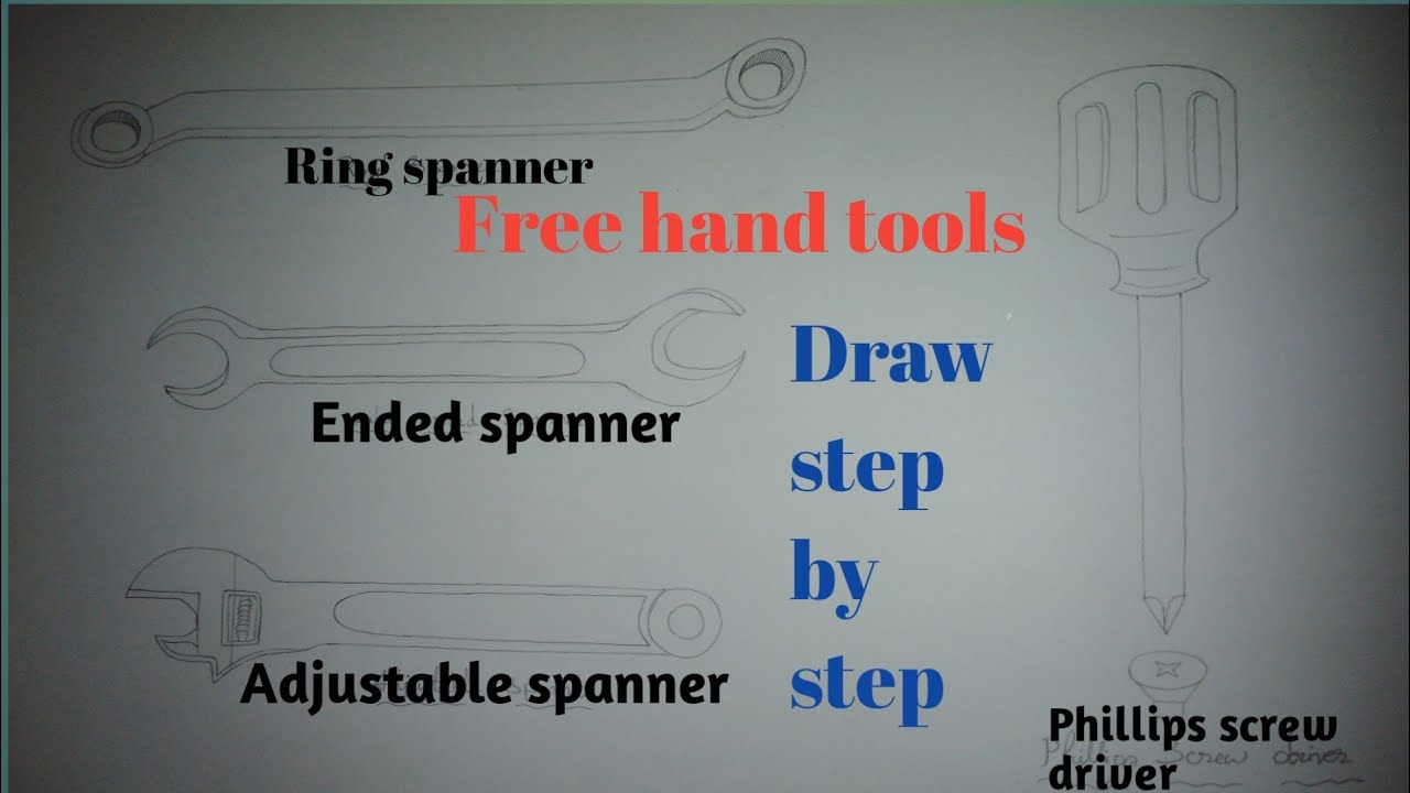 ITI engineering drawing /free hand tools sketch/draw step by step - YouTube