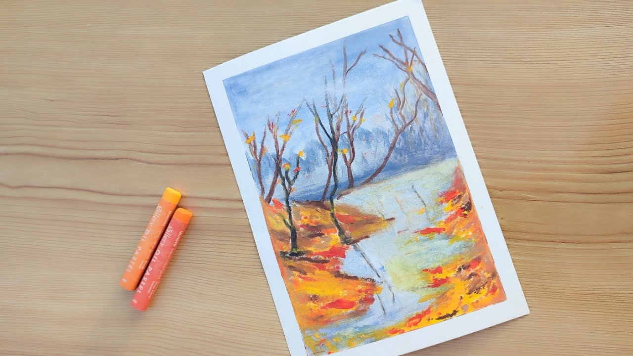Easy autumn scenery with oil pastels | Oil pastels drawing | step by ...