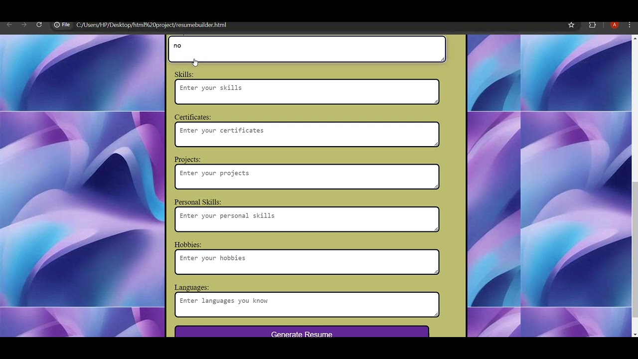Resume Builder Htmlcss And Javascript Small Project Youtube