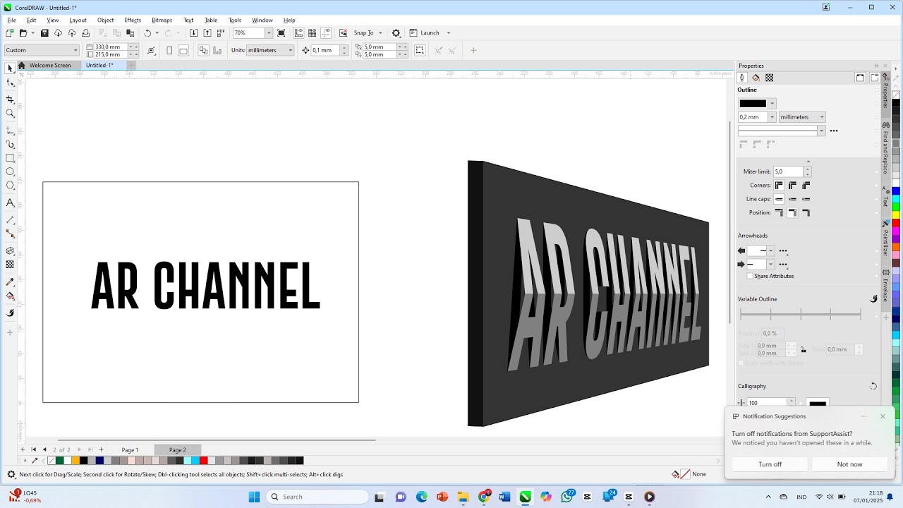 #tutorialcoreldraw CARA MEMBUAT LOGO NAMA 3D - YouTube