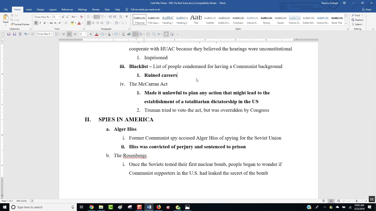 Spanish Video Lecture Cold War Notes #4 The Red Scare - YouTube