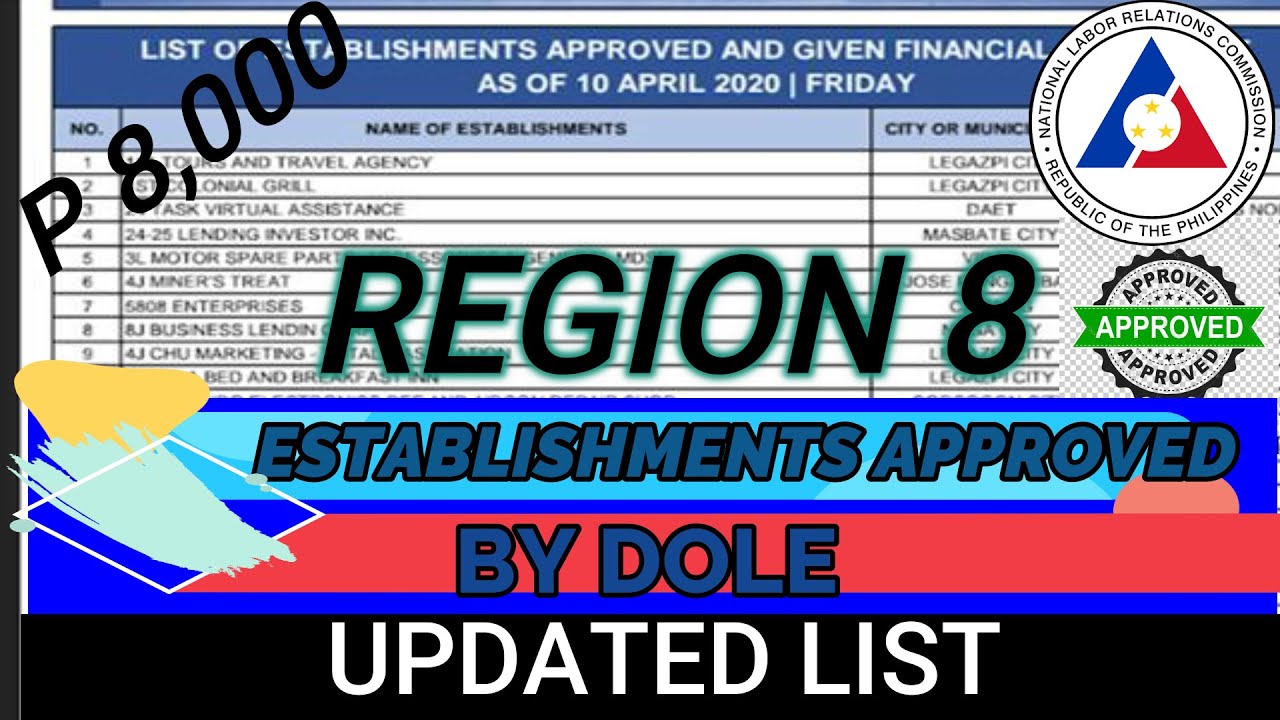REGION 8 LIST OF ESTABLISHMENTS APPROVED BY DOLE - YouTube