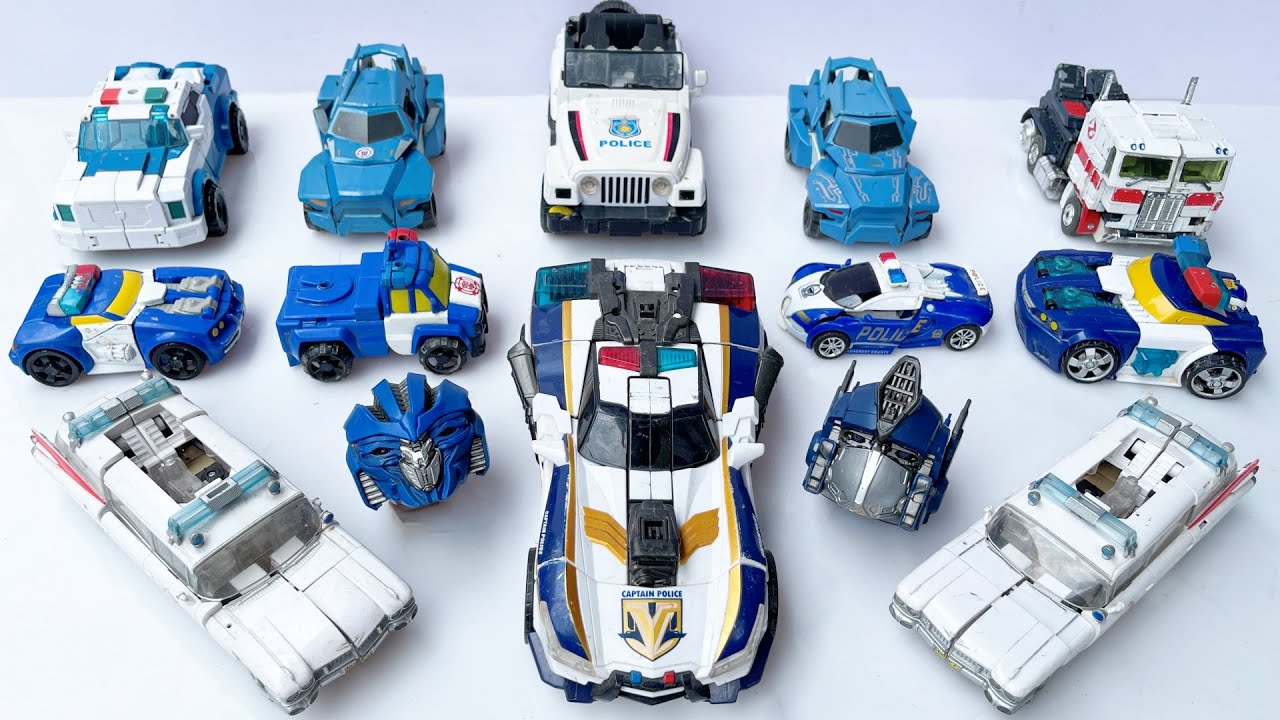 White & Blue Police Car Team - Optimus Prime | Defeat Dinosaurs ...