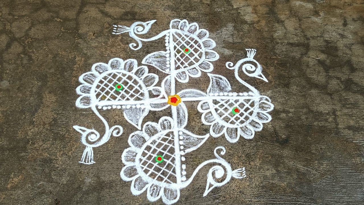 Navaratri Day 4 Kolam design 🌺 Mayil rangoli design🦚🌺 Simple Kolam with ...