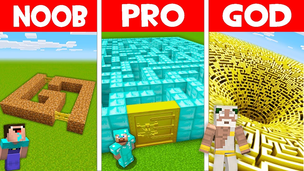 SUPER MAZE BUILD CHALLENGE! Minecraft - NOOB vs PRO vs GOD - YouTube