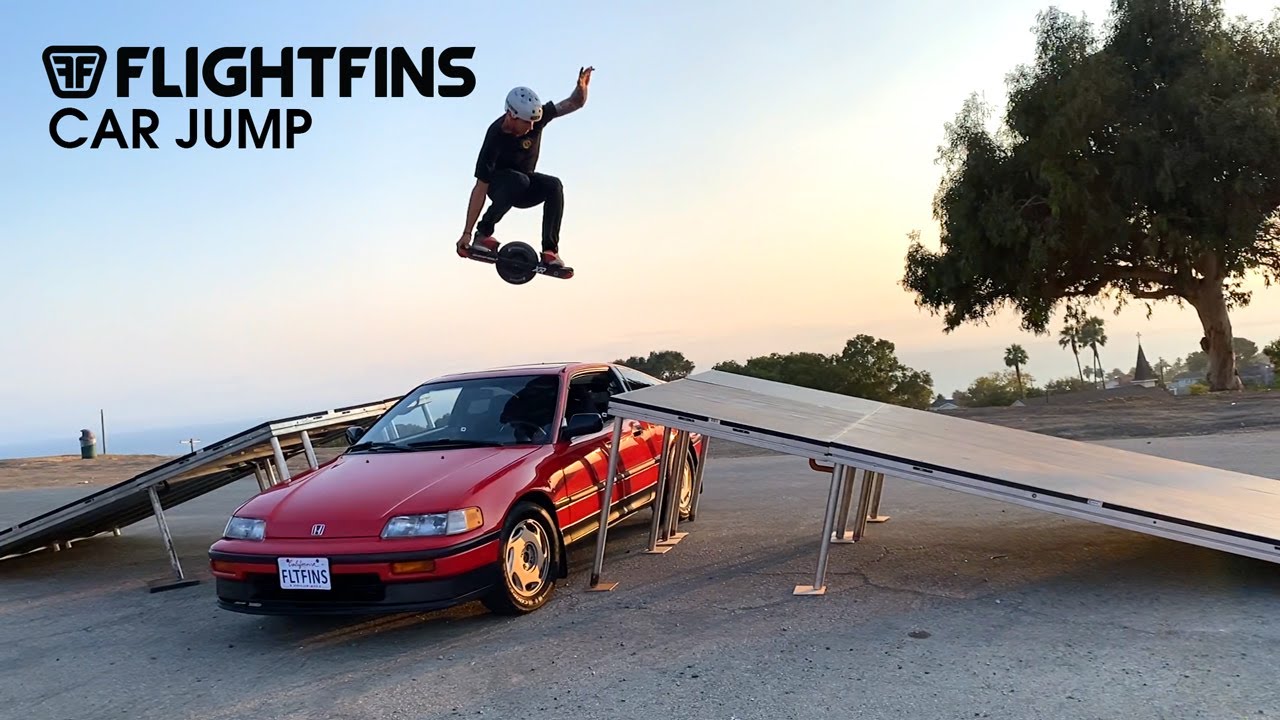 FlightFins Car Jump on a Onewheel - YouTube