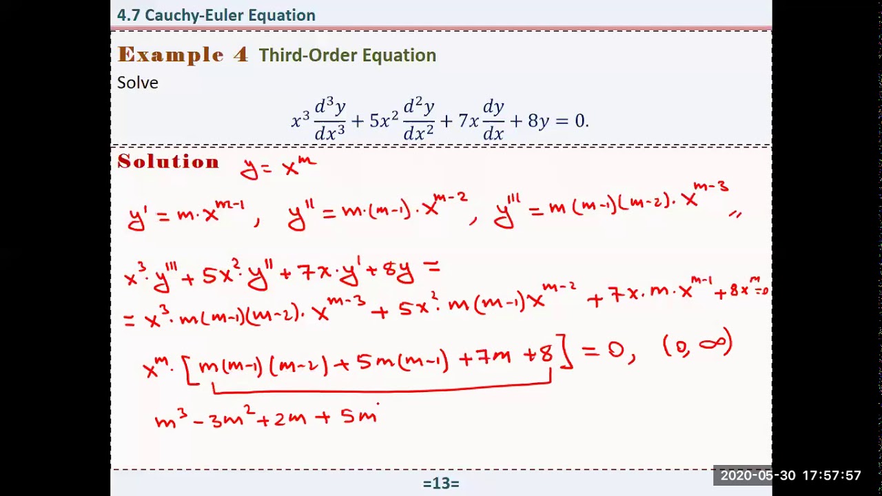 Cauchy-Euler Equation-Example 4 - YouTube