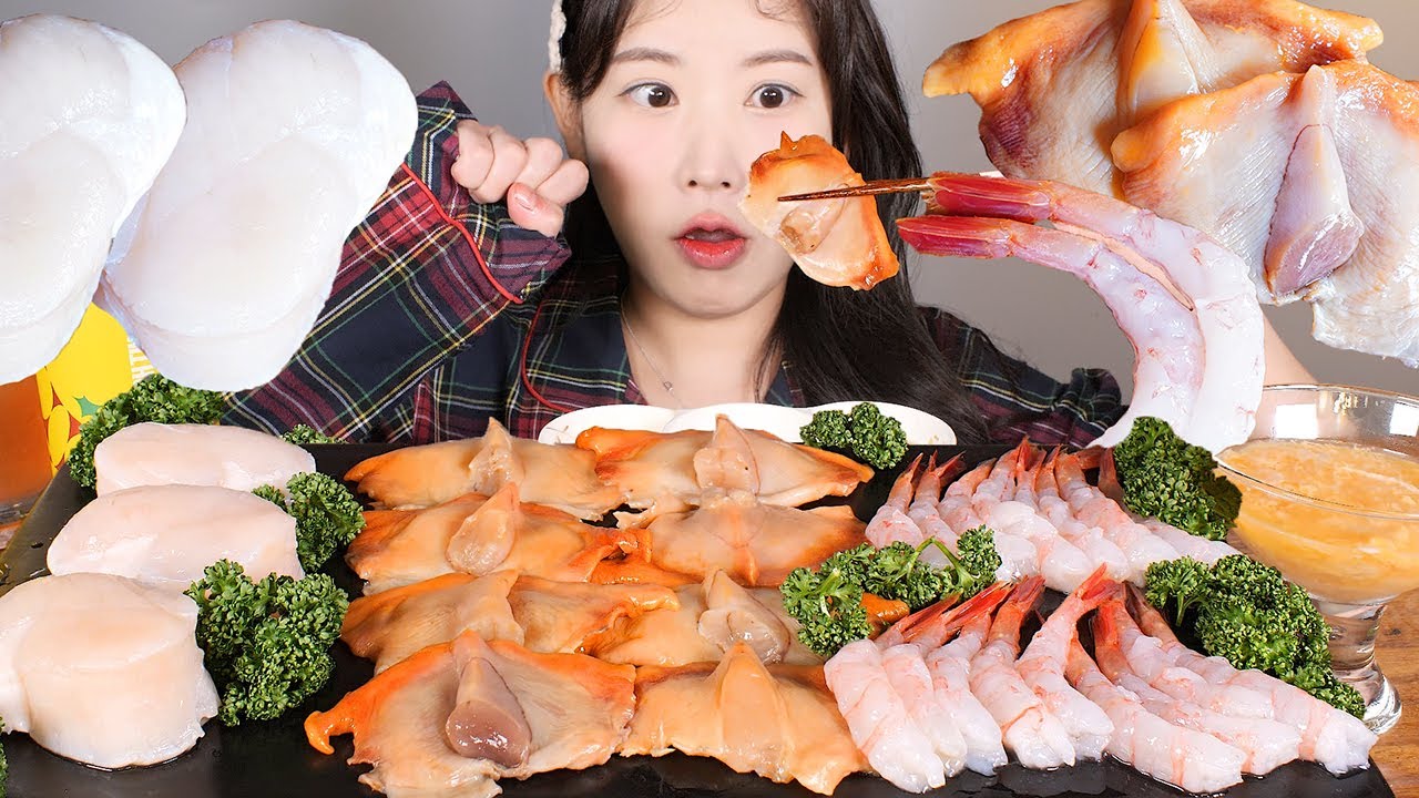 왕 크다 피조개회 관자회 단새우회 해삼알 먹방 Raw Seafood [eating show] mukbang korean food ...