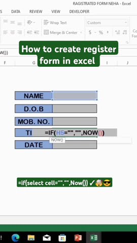 How to fill date and time with type Name in Register form in excel # ...