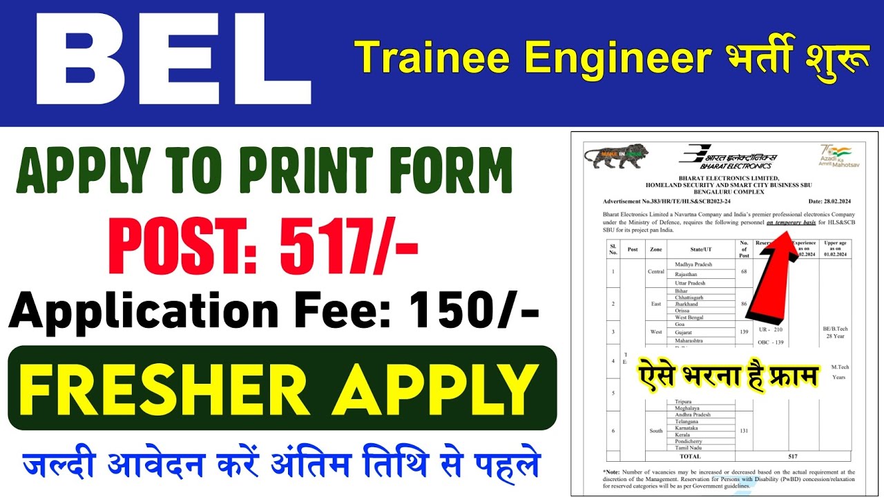 BEL Trainee Engineer Recruitment 2024 | POST: 517/- B.E/B.Tech | BEL ...