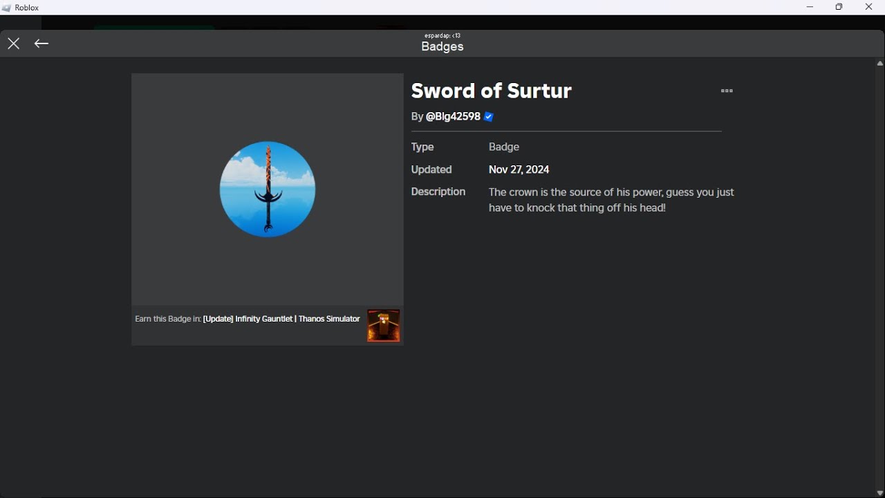 como pegar a twlight sword / surtur's sword no infinity gauntlet thanos simulator roblox - YouTube