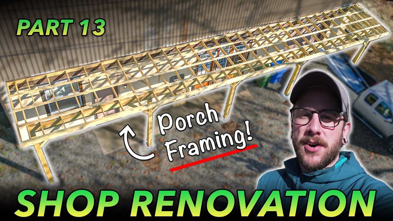 WORKSHOP RENOVATION 13 : Framing Porch Roof Rafters & Purlins - YouTube