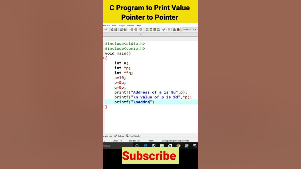 C Program To Print Value Using Pointer To Pointer Shorts Viral Clanguage Youtube