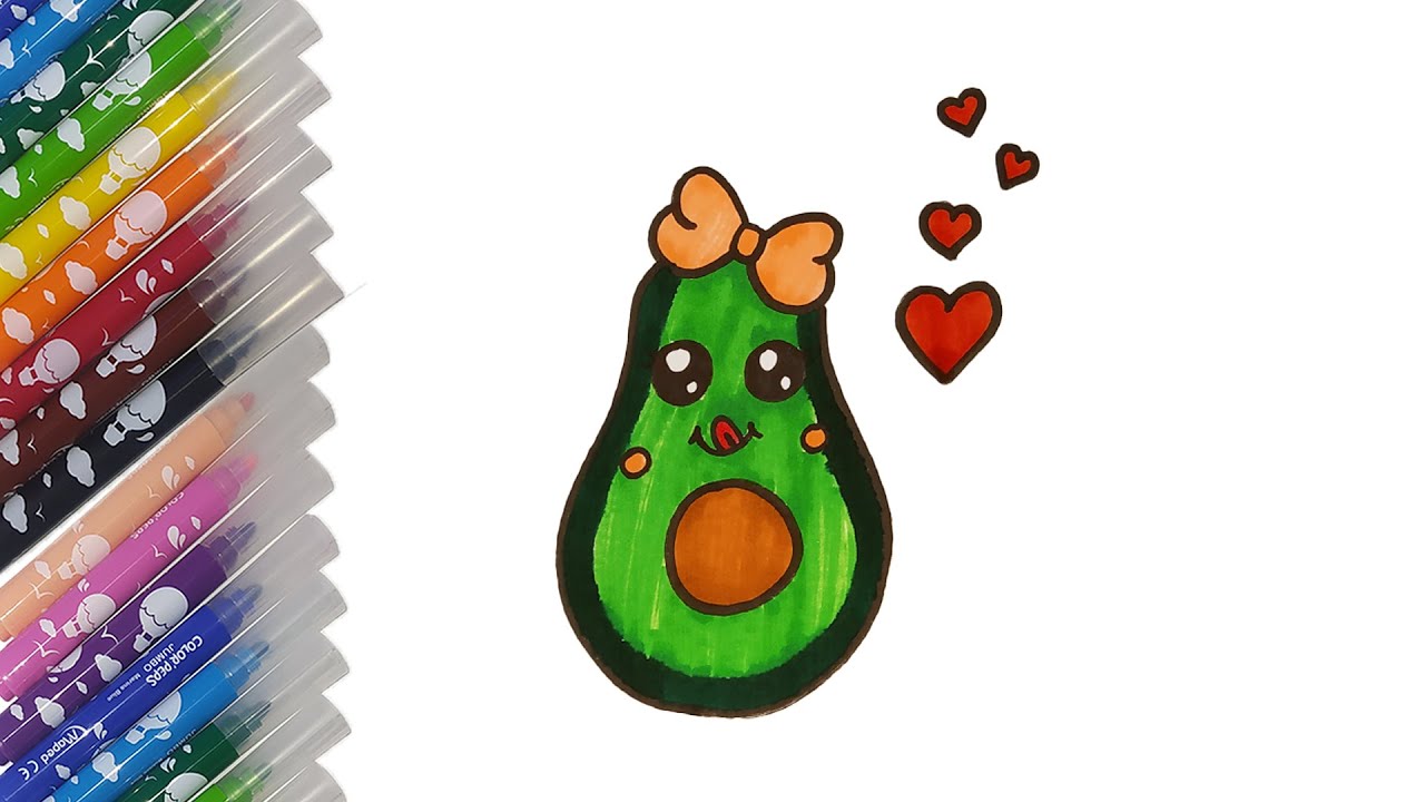 how to draw a cute avocado step by step for kids - YouTube