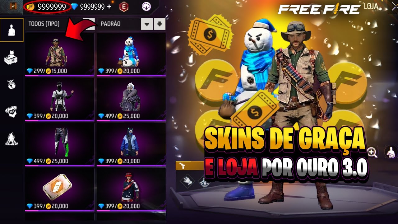 VAZOU TUDO!! PEGUE Á SKIN POR OURO FF, SKIN BONECO DE NEVE GRÁTIS ...